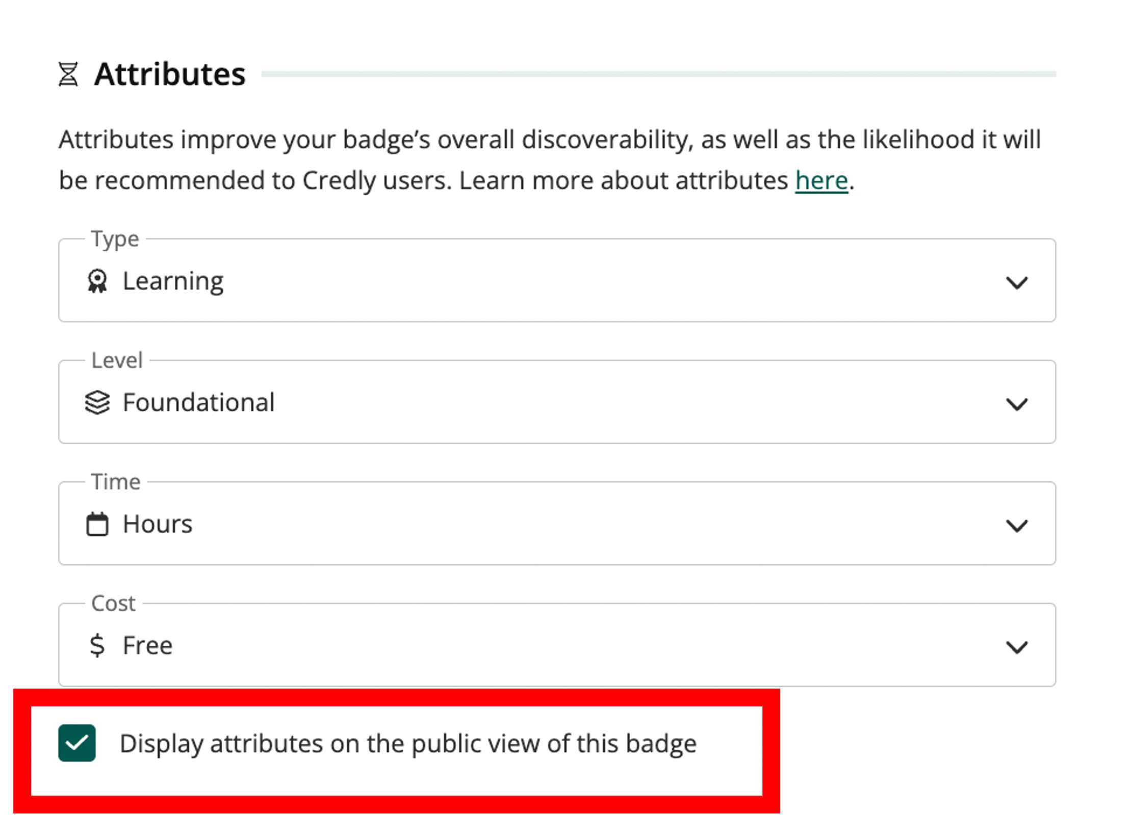 Template attributes – Credly, Inc.