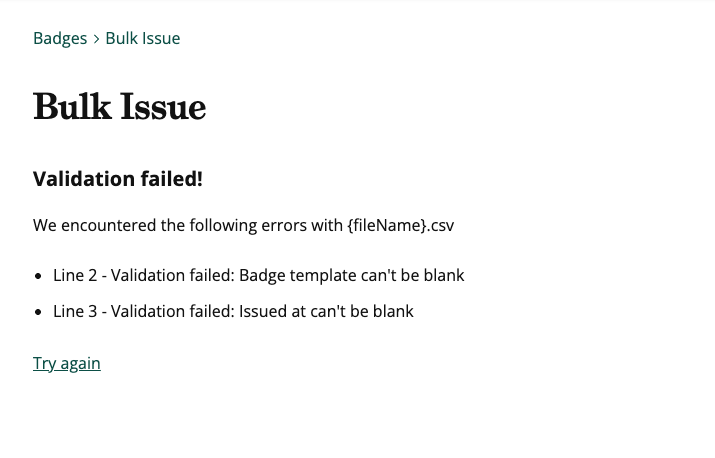 Why am I receiving an error when I bulk issue badges? – Credly, Inc.