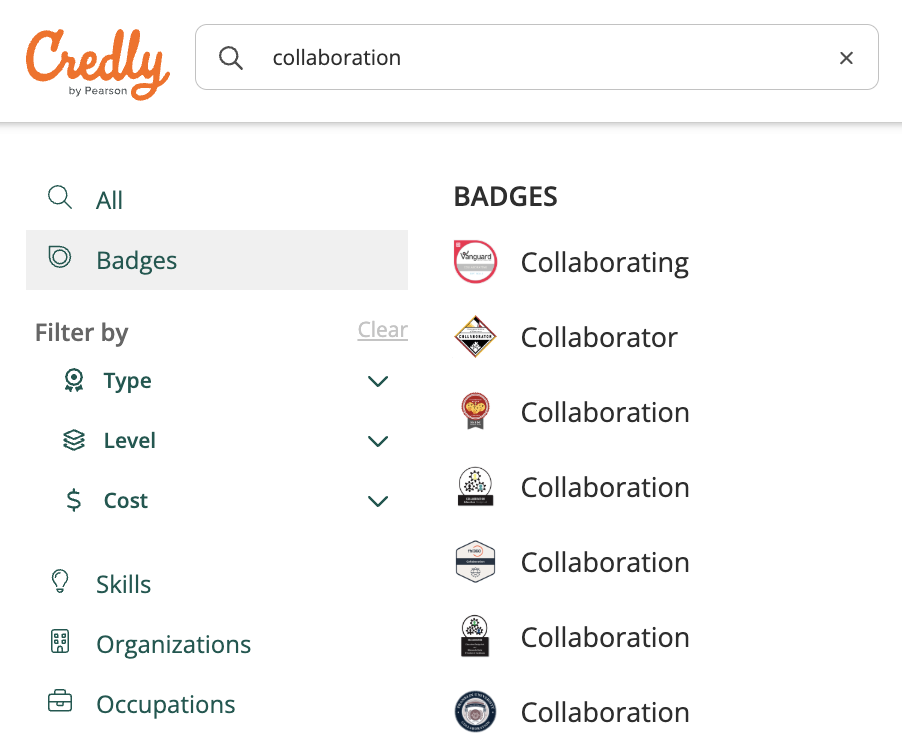 Searching the platform for examples of digital credentials, skills, or ...